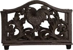 Hnědý litinový stojan na ubrousky s kohutem - 17*6*12 cm