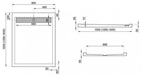 Polimat Obdélníková akrylátová sprchová vanička West 100x80 (120x80, 120x90, 140x80) Barva: Bílá, Rozměry (cm): 140x80