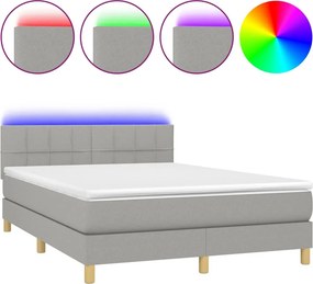 Box spring postel s matrací a LED světle šedá 140x190 cm textil 3133709