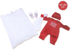 Llorens Obleček pro panenku miminko New Born velikosti 43-44 cm 3dílný červený
