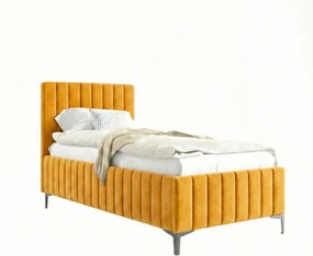 Eka Čalouněná postel INTIMA+ 90x200 cm Barva látky Trinity: Hořčicová (Trinity 2326), Úložný prostor: S kovovým rámem úložného prostoru, Barva nožek postele: Stříbrná