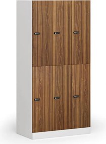 Šatní skříňka S1 s úložnými boxy, 6 boxů, 1850 x 900 x 500 mm, mechanický kódový zámek, laminované dveře, ořech