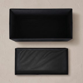 Obdélníkový sametový taburet s úložným prostorem, skládací, 76 × 38 × 38 cm, černý