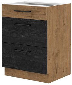 Dolní kuchyňská skříňka Virion 60 D 3S BB (dub lancelot + tmavé dřevo). 1046290