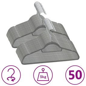 50 ks šatních ramínek protiskluzové šedé samet 289918