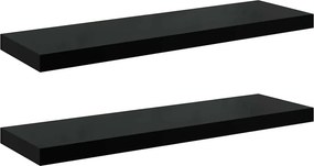 Plovoucí nástěnné police 2 ks lesklé černé 80x23,5x3,8 cm MDF 323773