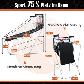 Costway Basketball Machine Skládací basketbalová arkádová hra se 2 košíky, černý