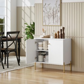 HOMCOM Moderní sideboard 2 dveře – mramorový vzhled, nastavitelný prostor, kovové nohy, bílé, 80 x 39,1 x 76 cm