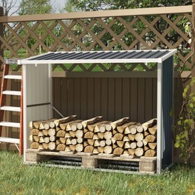 Outsunny Galvanizovaný Ocelový Přípravek na Dřevo se Šikmou Střechou pro Zahradní Terasu Exteriér 185x84x133,5/148,5 cm Šedý