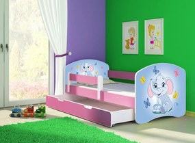 Dětská postel - Modrý sloník 2 180x80 cm + šuplík růžová
