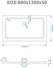 BPS-koupelny Obdélníková akrylátová sprchová vanička HYD-OSV-ST03D 130x80 bílá