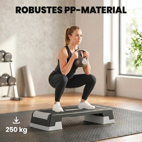SPORTNOW Aerobic Stepper – nastavitelný na 3 výšky (15/20/25 cm), protiskluzový, nosnost 250 kg – kompaktní černý step pro domácí cvičení