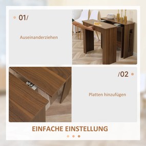 HOMCOM jídelní stůl rozkládací stůl rozkládací kuchyňský stůl jídelní stůl do obývacího pokoje jídelna moderní design hnědá 180 x 85 x 75cm | Aosom