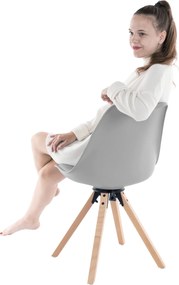 Jídelní otočná židle MAKADI - dřevo, plast, ekokůže, světle šedá / buk