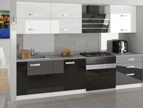 Kuchyňská linka Belini 180 cm bílý lesk / černý lesk s pracovní deskou Primera
