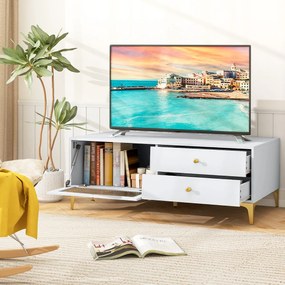 Costway TV stolek pro 55 palcový TV se zásuvkami konzolová skříňka TV konzole