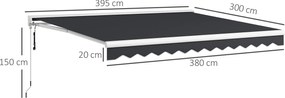 Markýza, elektricky/manuálně výsuvná, poloviční kazeta, dálkové ovládání, hliníkový rám, 4 x 3 m, šedá barva