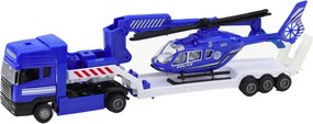 LEAN Toys Souprava: Policejní auto, záchranné vozidlo, loď, nákladní auto, vrtulník – modrá