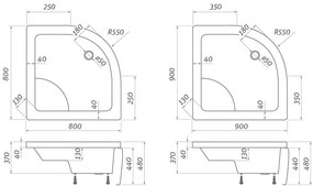 Roth Čtvrtkruhová akrylátová sprchová vanička VIKI LUX Varianta: rozměry: 80x80 cm - (VIKI LUX /800 - 8000047)