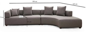 Designová rohová sedačka Galatea 180 cm šedá - pravá