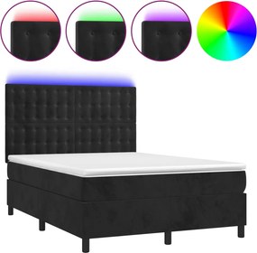 Box spring postel s matrací a LED černá 140x190 cm samet 3136361