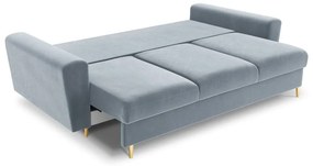 Světle modrá sametová rozkládací/s úložným prostorem pohovka 235 cm Kyoto – Cosmopolitan Design