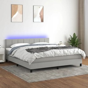 Box Spring Postel S Matrací A Led Textil Světle Šedá Blok se čtverci 180