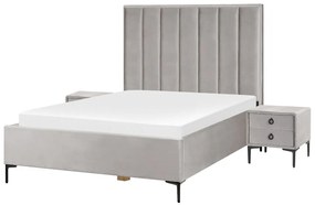 Sametová postel s nočními stolky 140 x 200 cm šedá SEZANNE Beliani