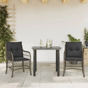 3dílný bistro set s poduškami šedý polyratan 3212131