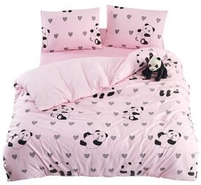 Růžové povlečení na jednolůžko/prodloužené s prostěradlem/3dílné 160x220 cm Panda – Mila Home