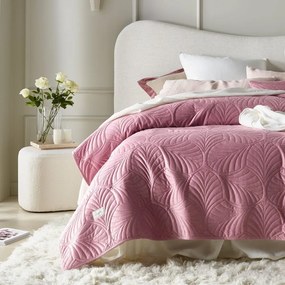 Růžový velurový přehoz na postel <x>Feel 240 x 260 cm