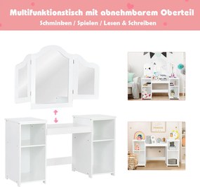 Costway 2 v 1 Dětský toaletní stolek se zrcadlem – 107 × 40 × 117 cm, bílý