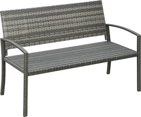 Zahradní lavička Outsunny z polyrattanu pro 2 osoby, odolná vůči UV záření, s ergonomickými opěrkami a opěradlem, zahradní nábytek, lavička pro park s