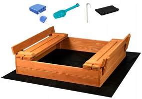 Dětské dřevěné pískoviště s poklopem a lavičkami Baby Mix 100x100 cm Barva: přírodní