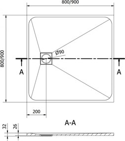Mexen Bert, SMC čtvercová sprchová vanička 80 x 80 cm, černá, 4K708080