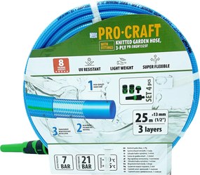 Procraft PR-3KGH1325F - modrá zahradní hadice, 3-vrstvá, 1/2", 25m, s příslušenstvím