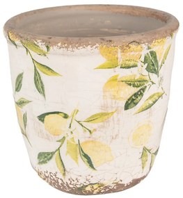 Béžový keramický obal na květináč s citróny Rebekka XS – 11x10 cm