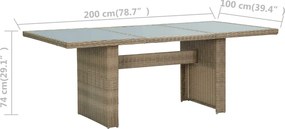 Zahradní jídelní stůl hnědý 200 x 100 x 74 cm sklo a polyratan 310142