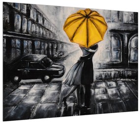 Obraz zamilovaného páru pod deštníkem (70x50 cm)