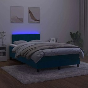 Box spring postel s matrací a LED tmavě modrá 120x200 cm samet 3134517