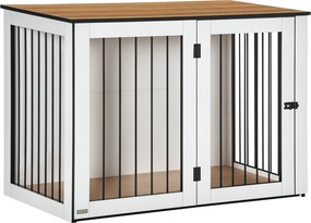 PawHut Psí Kotec - Moderní Nástavec s Dveřmi a Okno pro Velké Psy do 30 kg, 106 x 60 x 76 cm, Dub + Bílá | Aosom