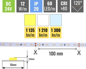 LED Solution LED pásek 12W/m 24V bez krytí IP20 Barva světla: Studená bílá 07913