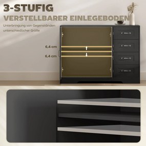 HOMCOM Sideboard, komoda, moderní styl, 4 zásuvky, 1 skříňka, 105 x 40 x 76 cm, černá