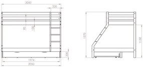 Patrová postel pro 3 Mike - bílá Bílá   
90x200 cm