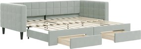Válenda s přistýlkou a zásuvkami světle šedá 90 x 200 cm samet 3196739