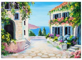 Obraz - Řecká ulička, olejomalba (70x50 cm)