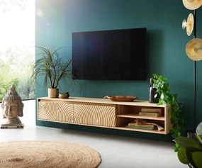 TV stolek Budaya mango přírodní 175 cm 2 dvířka 2 přihrádky závěsné
