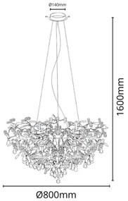 Křišťálový lustr na lanku 13xG9/40W/230V chrom
