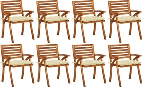 vidaXL Zahradní židle s poduškami 8 ks masivní akáciové dřevo [3075224] Barva: krémová