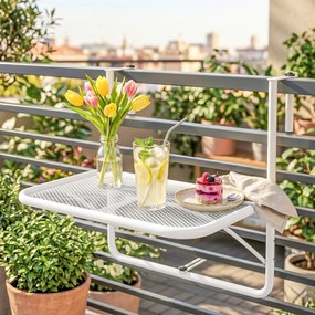 Outsunny Závěsný Stůl na Balkon 3 Úrovně Nastavitelný Závěsný Stůl z Kovového Materiálu Odolný Vůči Počasí, Boční Stůl pro Balkonový Zábradlí 60 x 56…